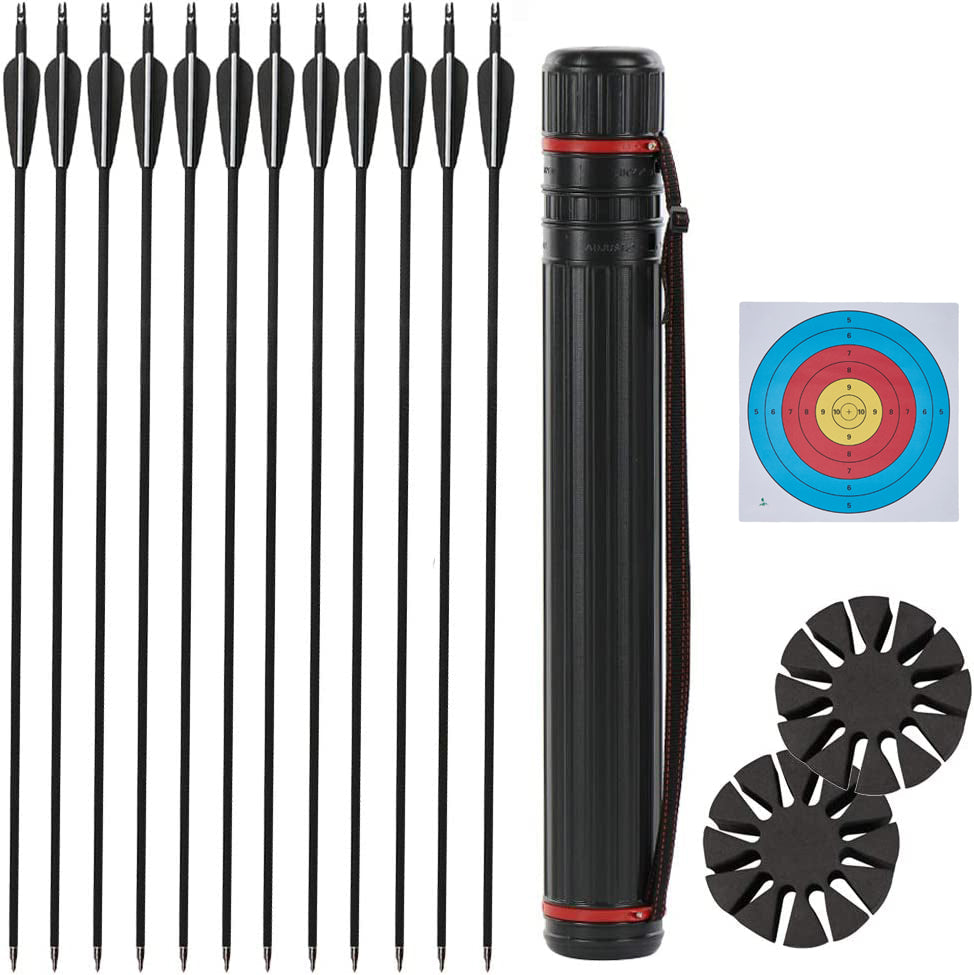 Archery 32" Carbon Arrows with Arrows Quiver for Compound & Recurve Bo ...