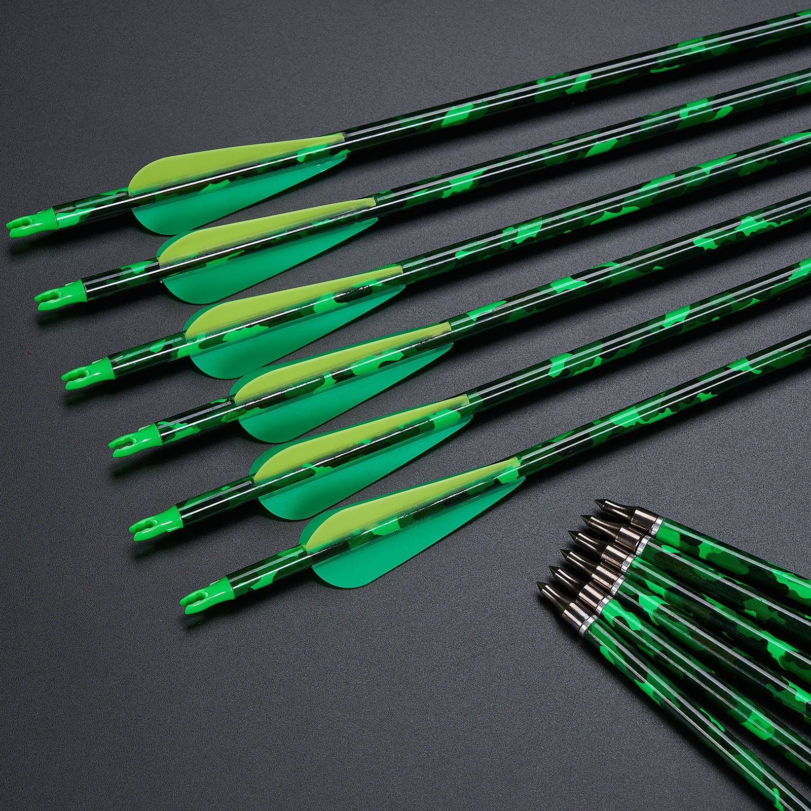 31.5" Spine 500 Carbon Archery Arrows Green Camouflage Black Skull Sha ...