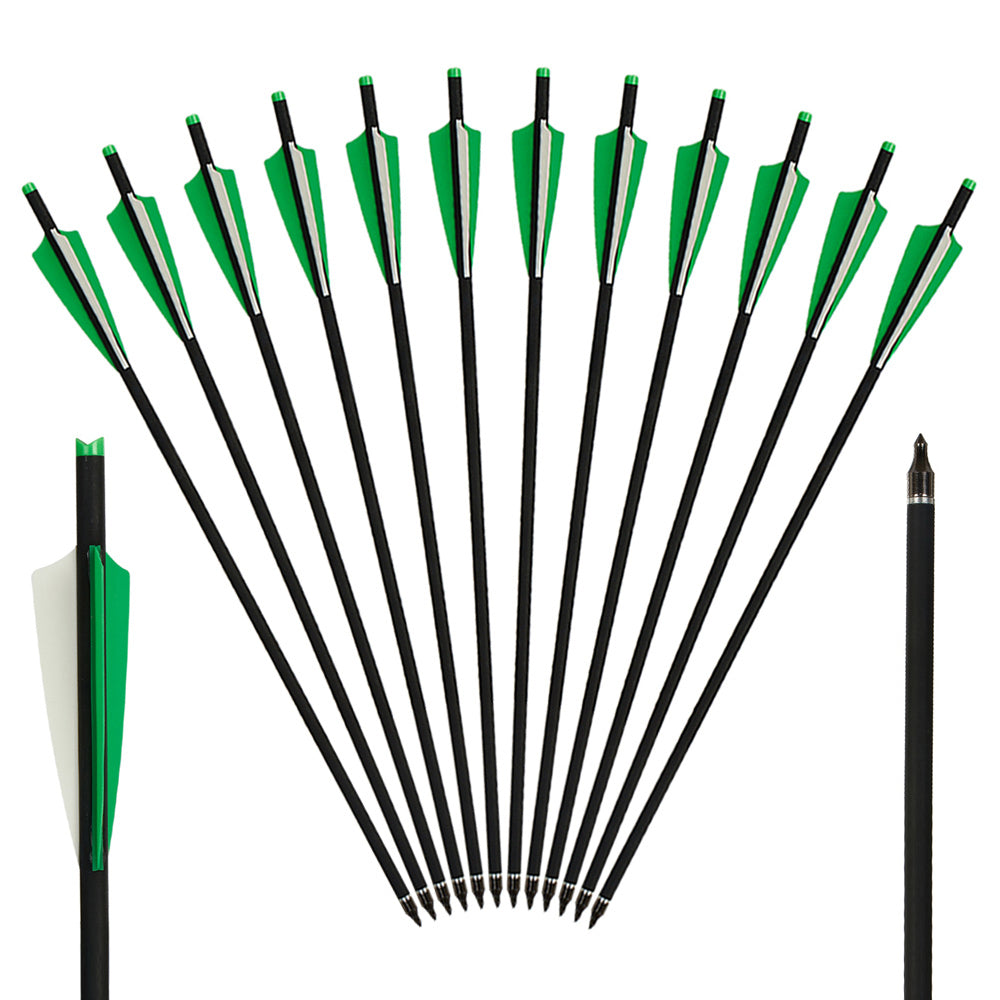 12x 20-22" OD 8.8mm ID 7.6mm Mixed Carbon Crossbow Arrows 4" Shield Va ...