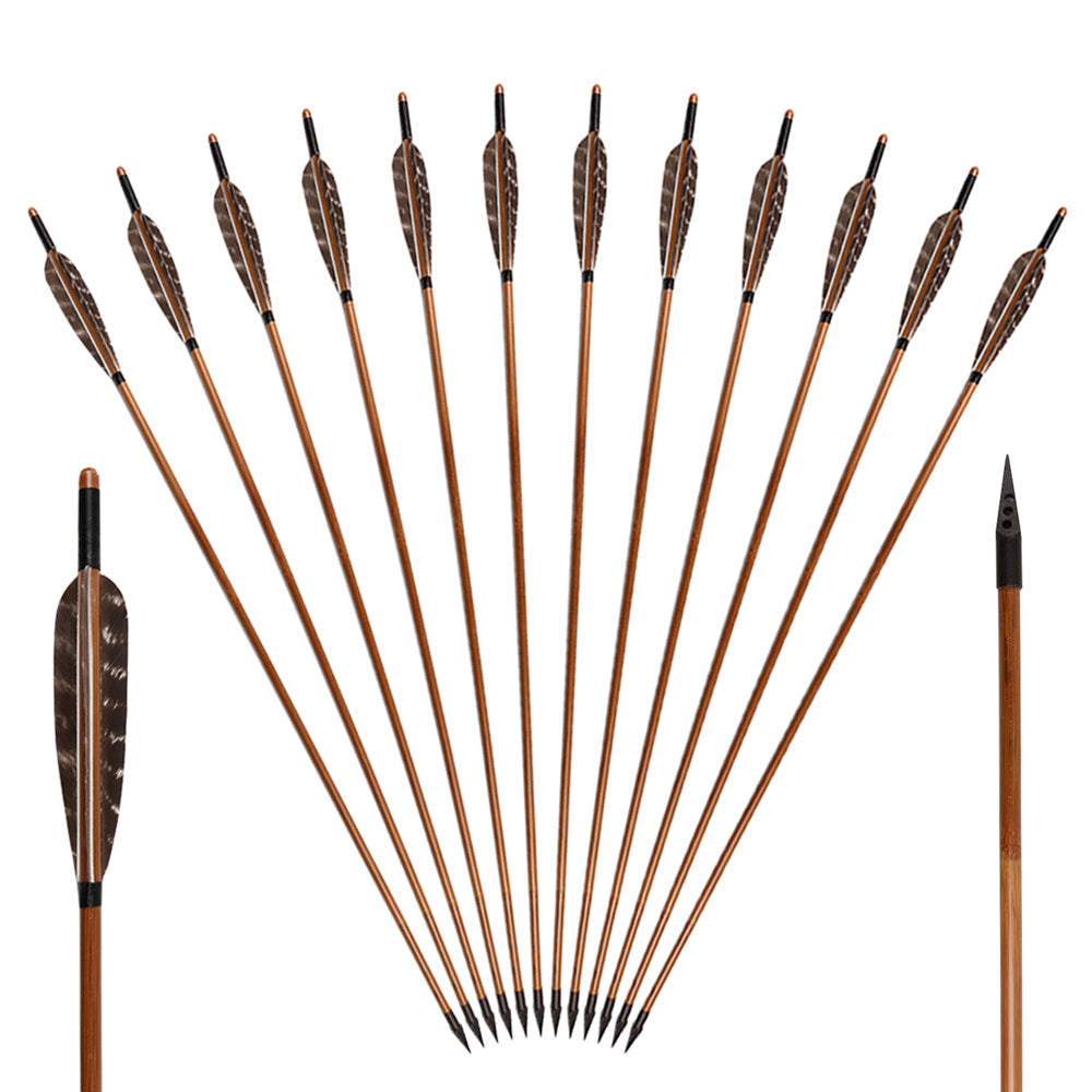 12x 31" Parabolic Natural Barred Feather Fletched Bamboo Archery Arrow ...