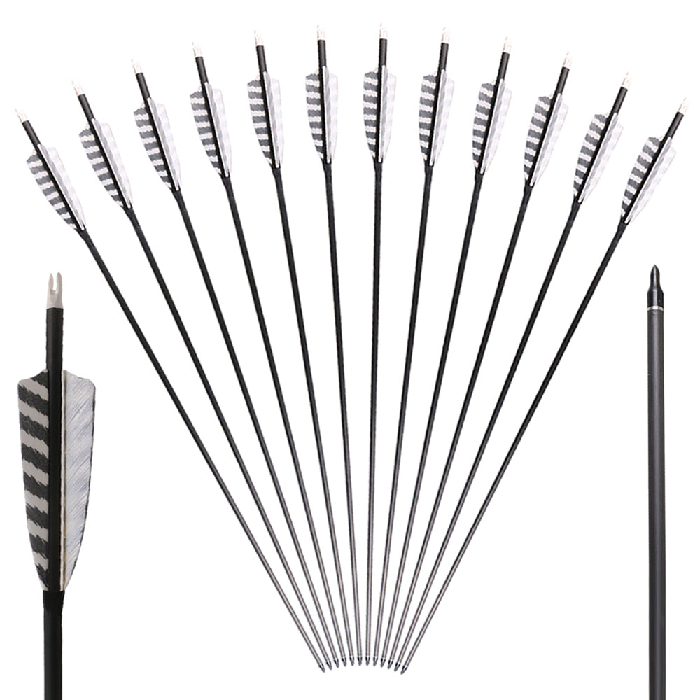 12x 33" OD 7.5mm ID 6.2mm Spine 400 White Barred Turkey Feather Fletch ...