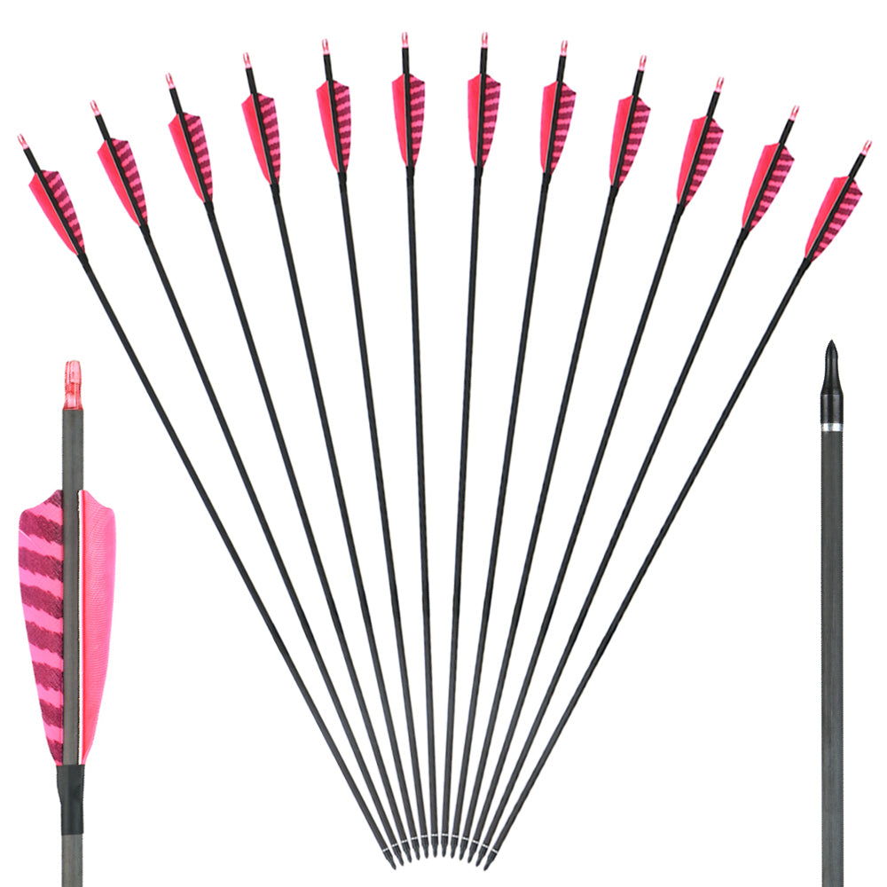 12x 33" OD 7.5mm Spine 400 Turkey Feather Red Barred Fletched Pure Car ...